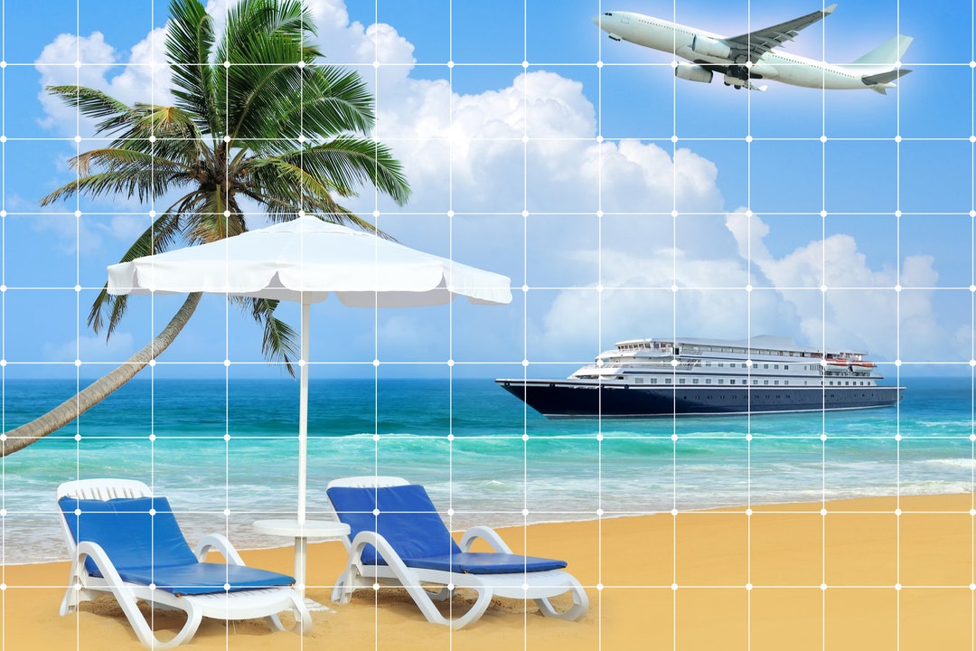 Vacation Beach Backdrop, Airplane and Cruise Ship Background, Beach ...