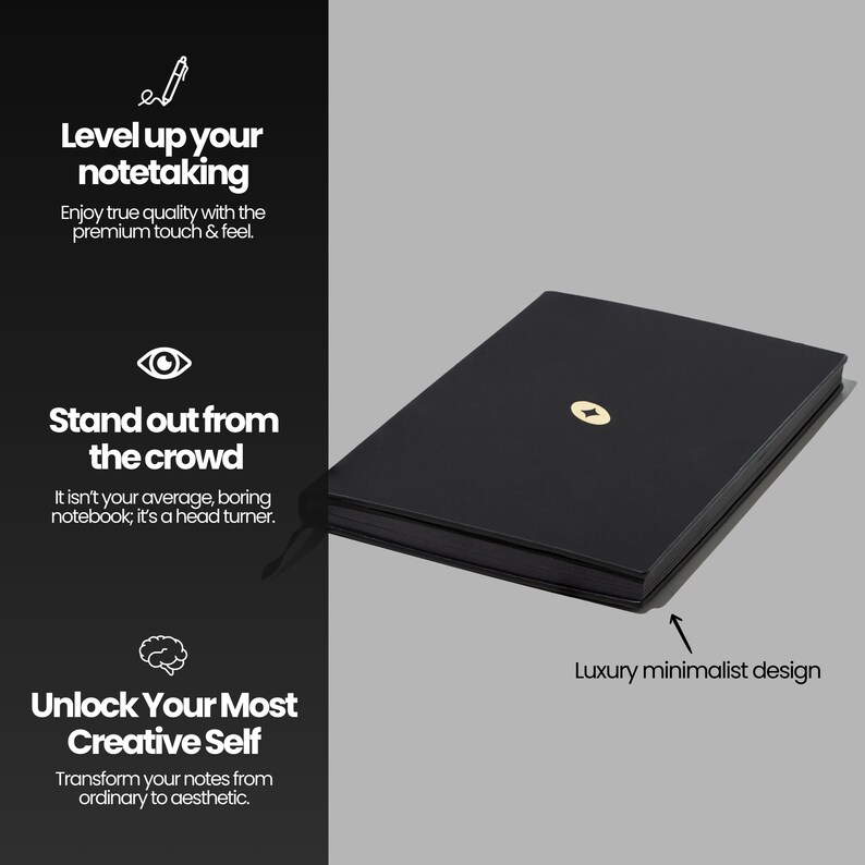Black Paper Notebook A5 | Luxury Hardback Journal | All Black Notebook ...