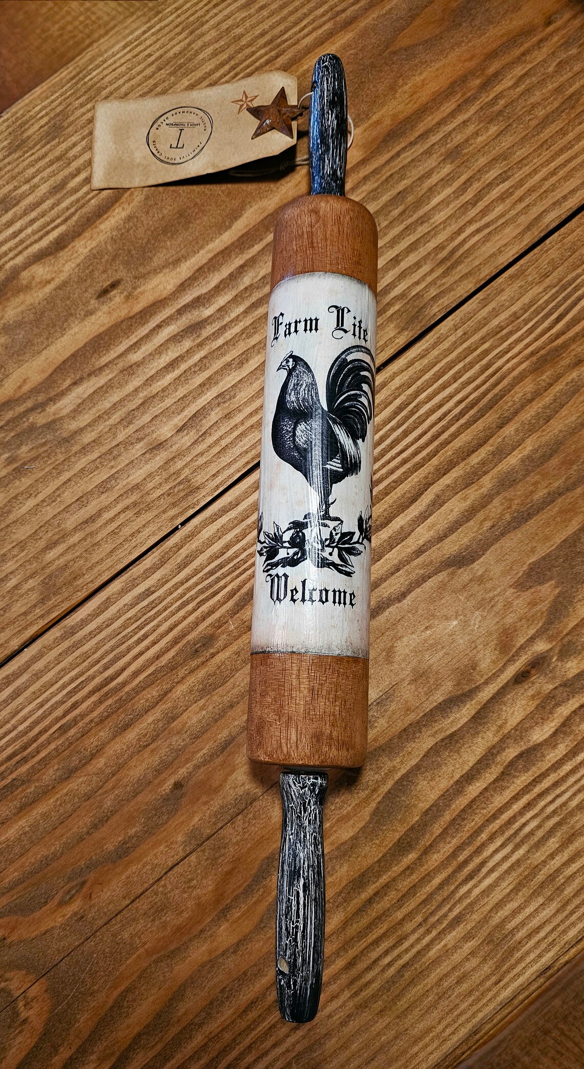Rustic Primitive Chicken Rolling Pin With Black Handles - Etsy