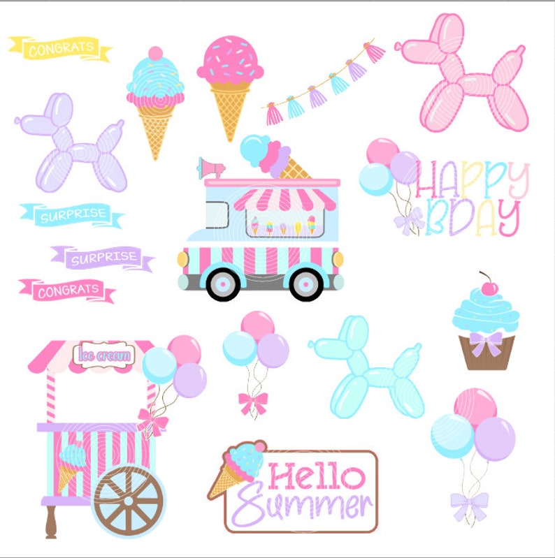 Clip Art Ice Cream, Party, Birth Day, Cricut, Cameo, Png - Etsy