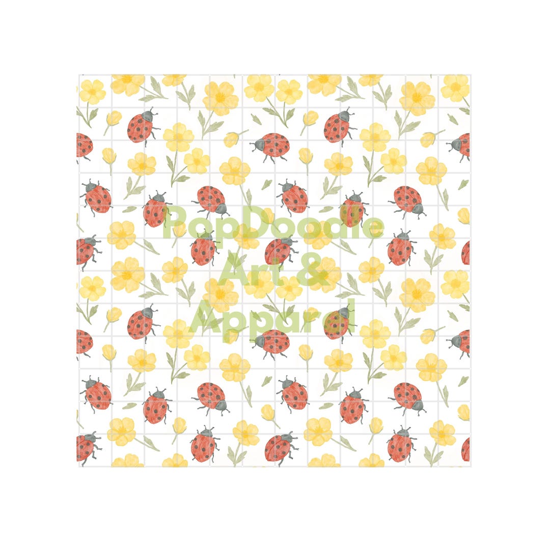 Hand Drawn Ladybug Ladybird Buttercup Yellow Repeating Pattern 300 DPI ...