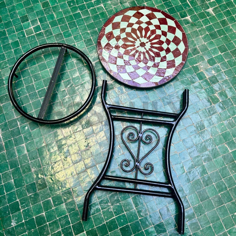 Large Mosaic Table, Custom Mosaic Tabletop Iron Legs, Handcrafted Moroccan Zellige Tile Table ...