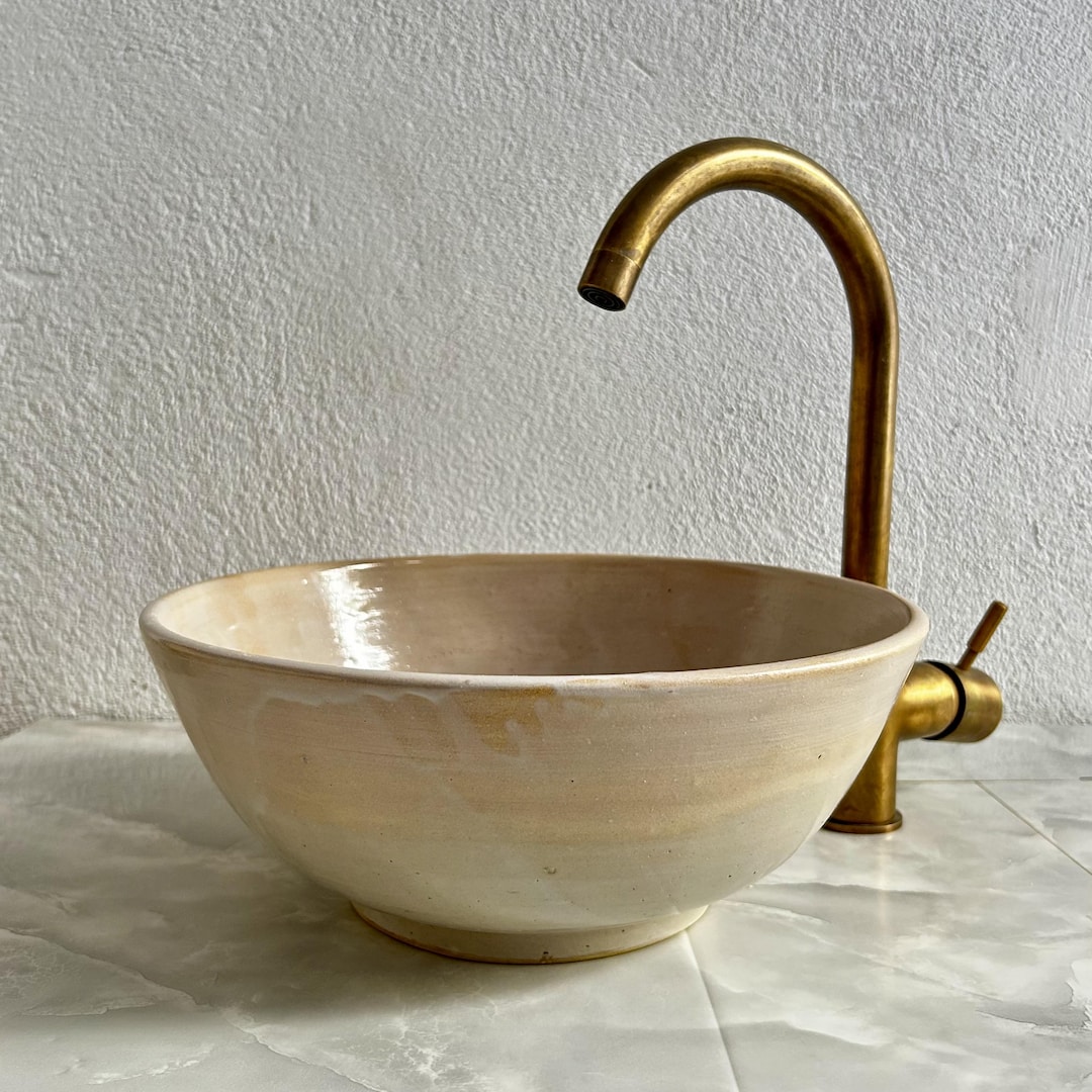 Natural Clay Sink Bowl, Handcrafted Vessel Sink - Bohemian Vanity Basin ...
