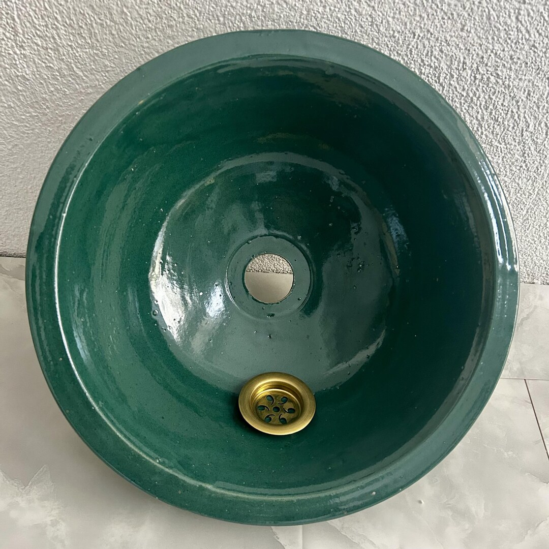 Mid Century Sink, Bathroom Drop-in Sink - Green Basin for Bathroom, Undermount Sink Bowl, Vanity ...