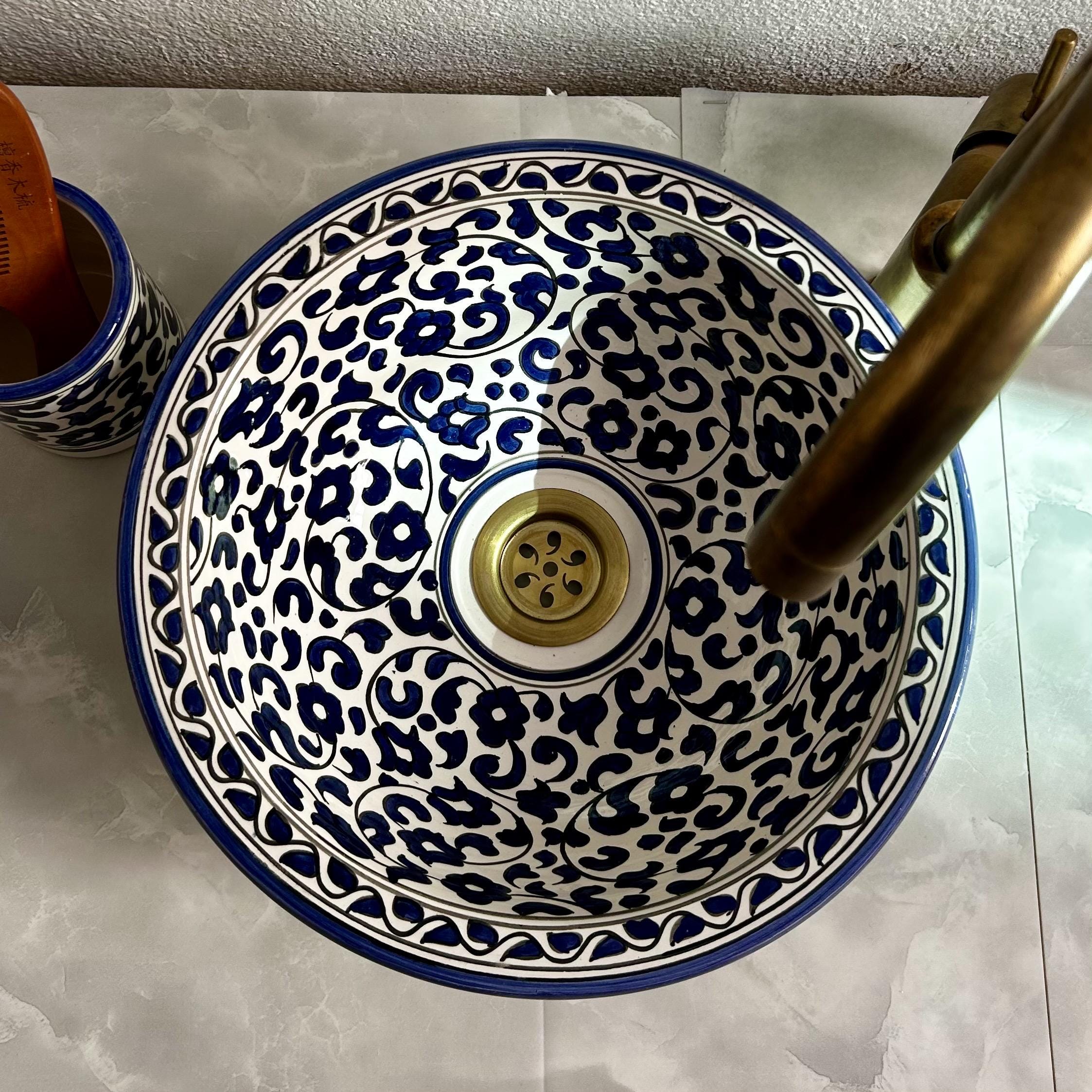 Blue Flower Sink, Drop-in Sink for Bathroom, Vanity Ceramic Basin ...