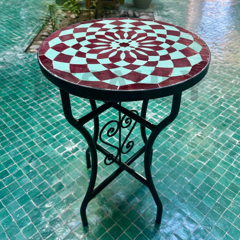 Large Mosaic Table, Custom Mosaic Tabletop Iron Legs, Handcrafted ...