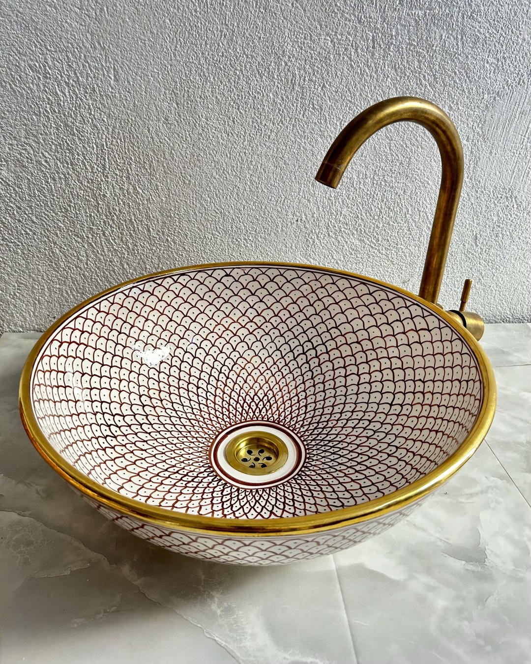 Gold Rim Vessel Sink, Luxury Sink Bathroom, Handpaint Moroccan Sink ...