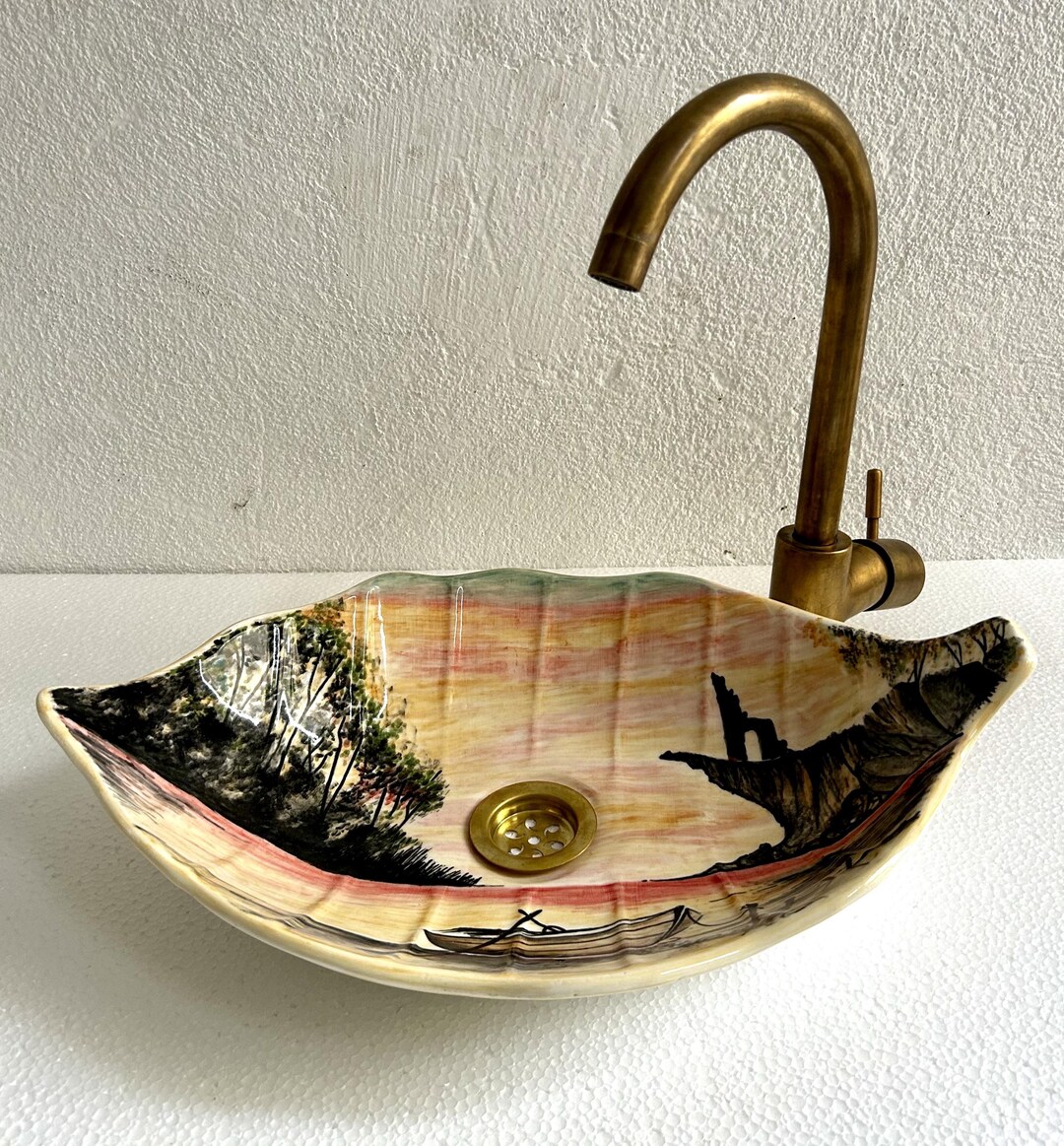 Antique Oval Sink for Bathroom, Leaf Shape Vessel Sink, Vintage Vanity ...
