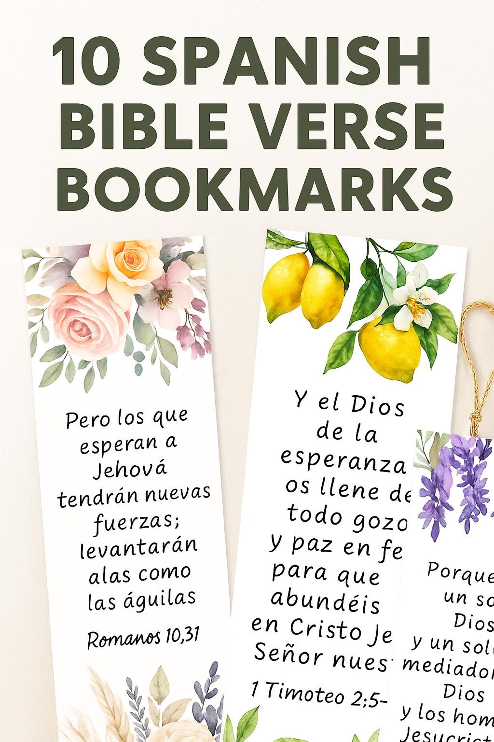 10 Spanish Bible Verse Bookmark Bundle, Printable Floral Bookmark ...