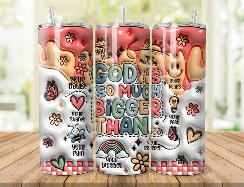 3D Inflated God is so Much Bigger Than Tumbler Wrap, 3D Puffy Retro ...