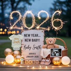 Digital New Years Pregnancy Announcement, Magical 2026 Baby ...