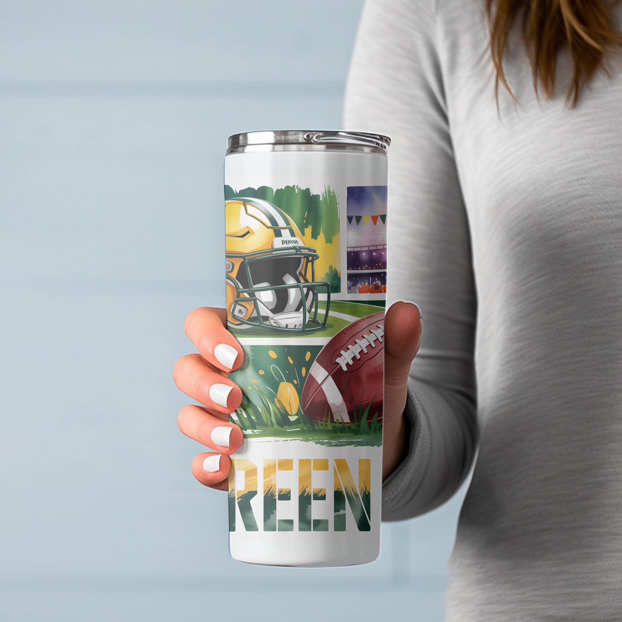 Green Bay 20oz Skinny Tumbler Wrap PNG, Sport 20oz Tumbler PNG, Mascot ...