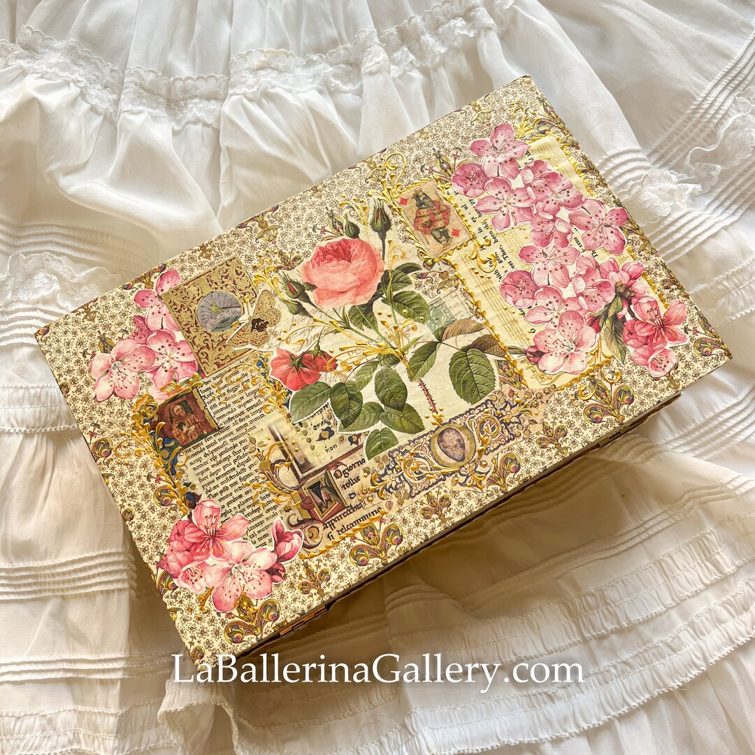 Unique Handmade Decorative Wood Box Suitcase Florentine Rose ...