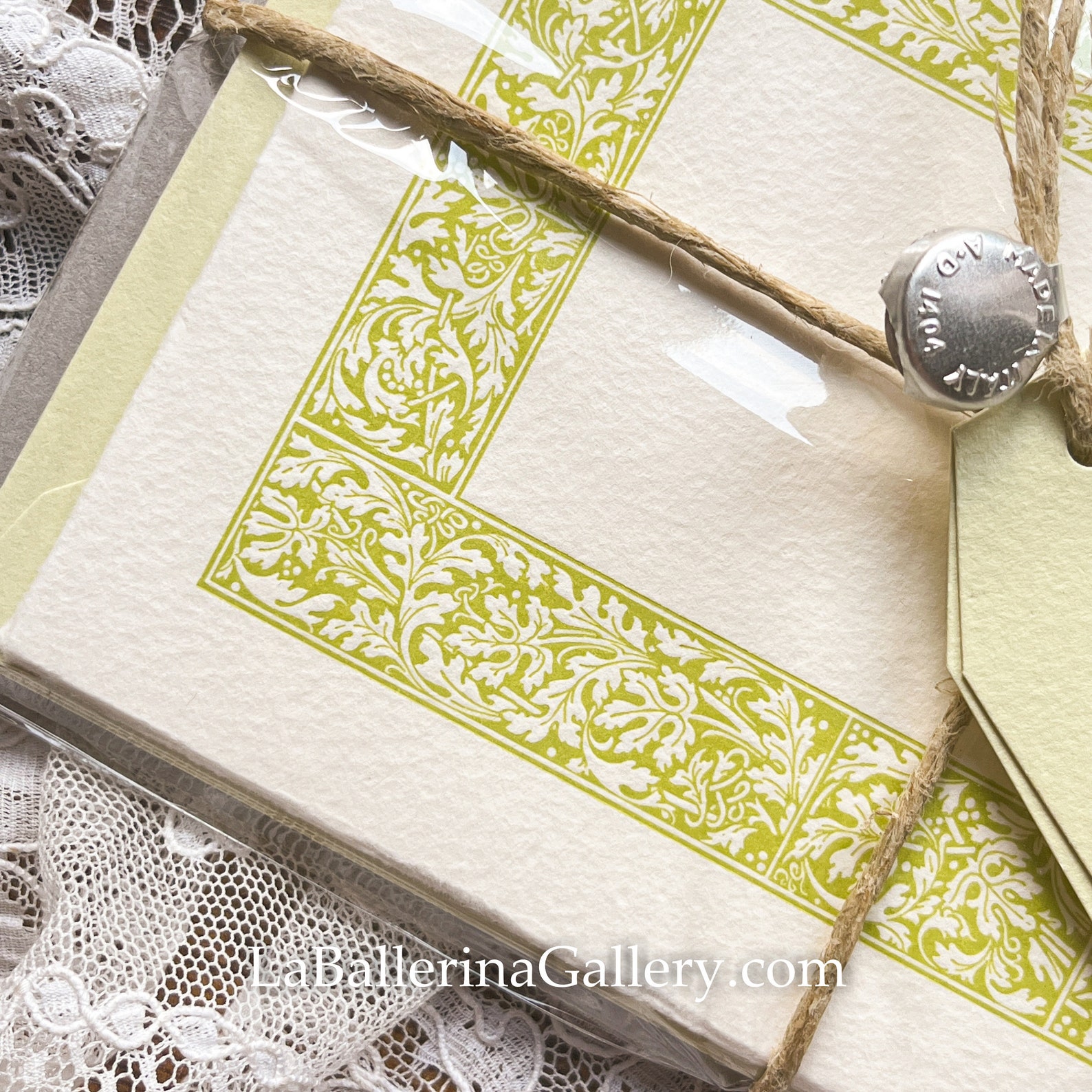 Italian Sheets and Envelopes 6 Letter Paper Card Set Green Florentine ...