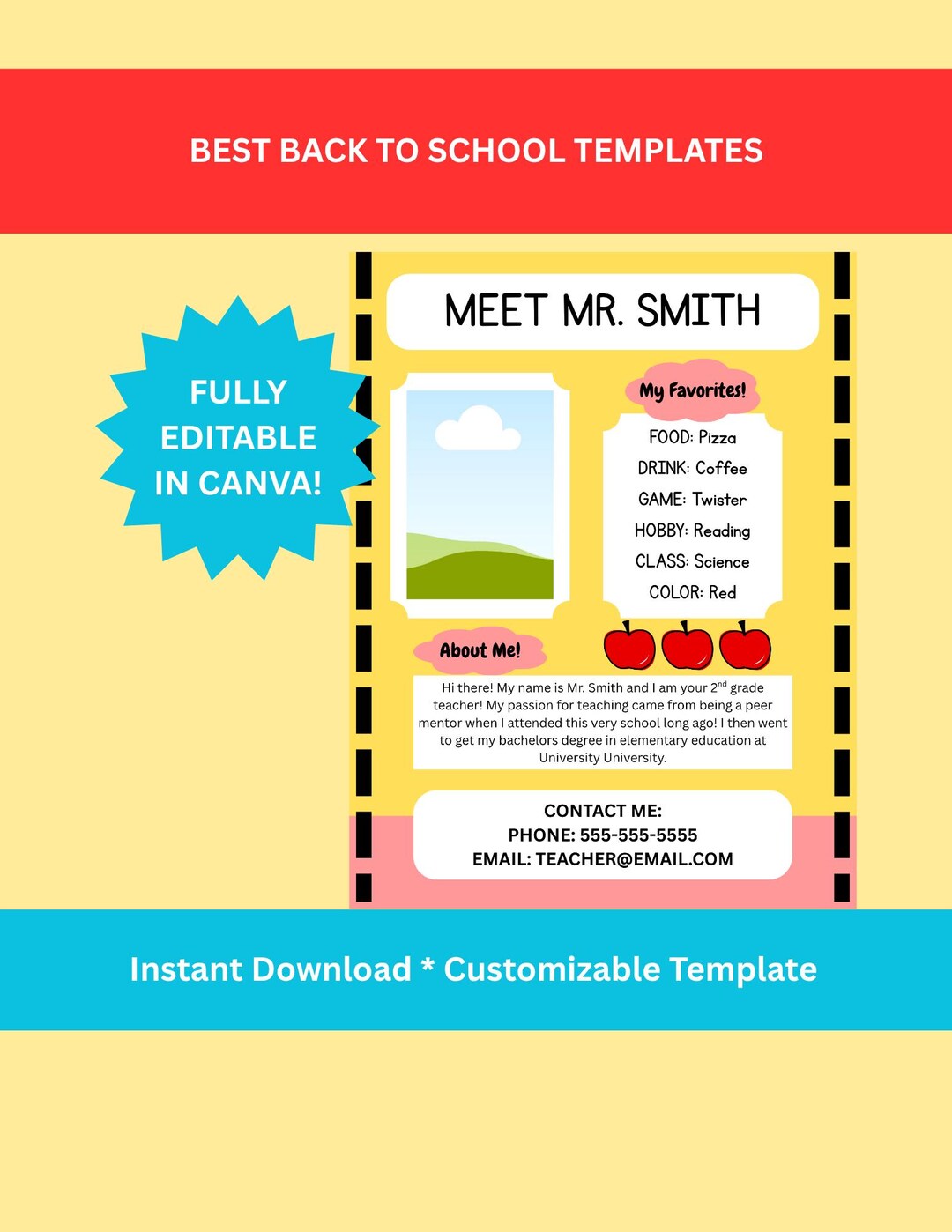 FULLY EDITABLE Meet the Teacher Canva Template | Back to School ...