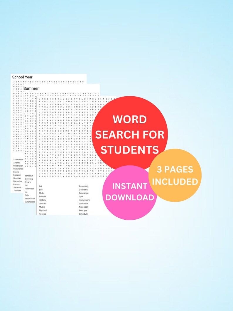 Word Search for Students | Middle and High School | Printable - Etsy