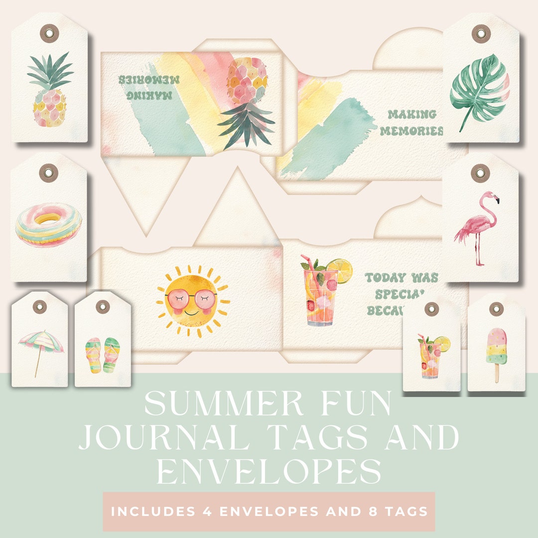Summer Fun Themed Junk Journal Envelopes and Tags, Fresh and Fun ...