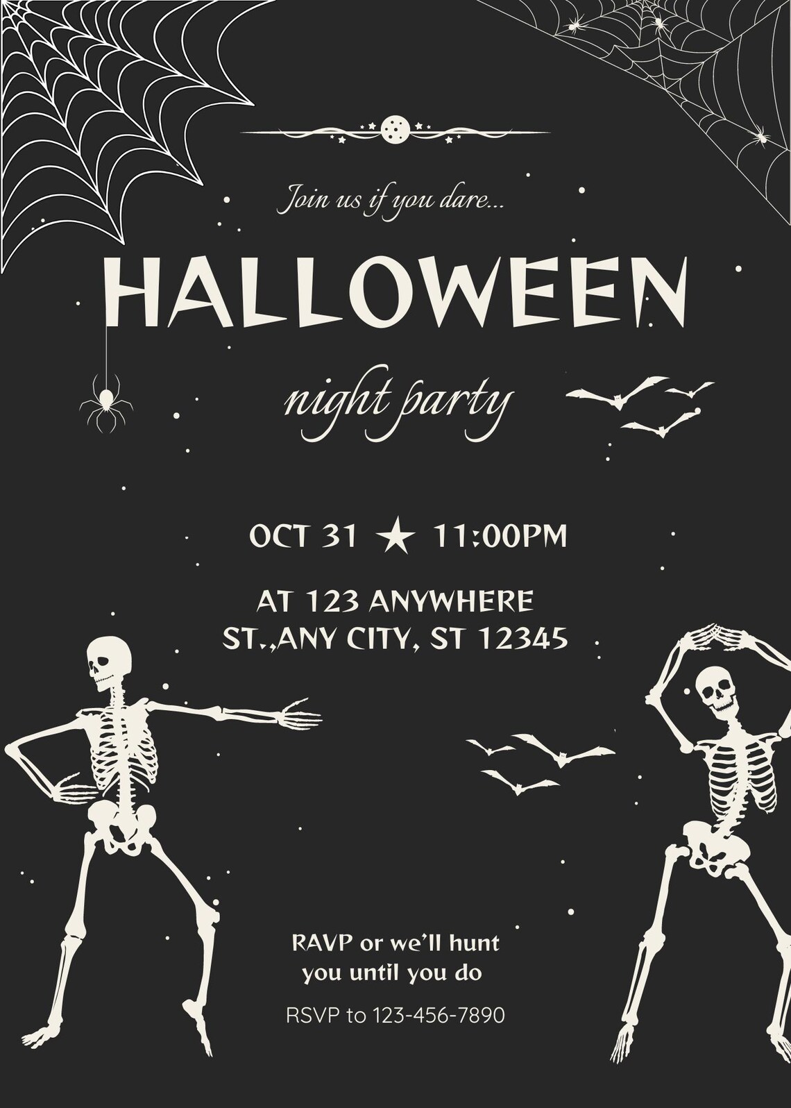 Spooky Halloween Party Invitation Editable Digital Template Skeleton ...