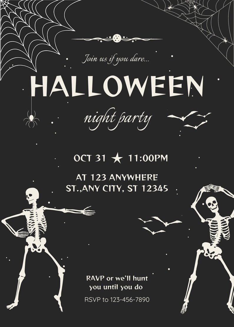Spooky Halloween Party Invitation Editable Digital Template Skeleton ...
