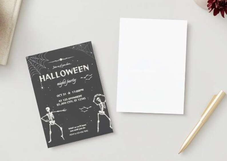 Spooky Halloween Party Invitation Editable Digital Template Skeleton ...