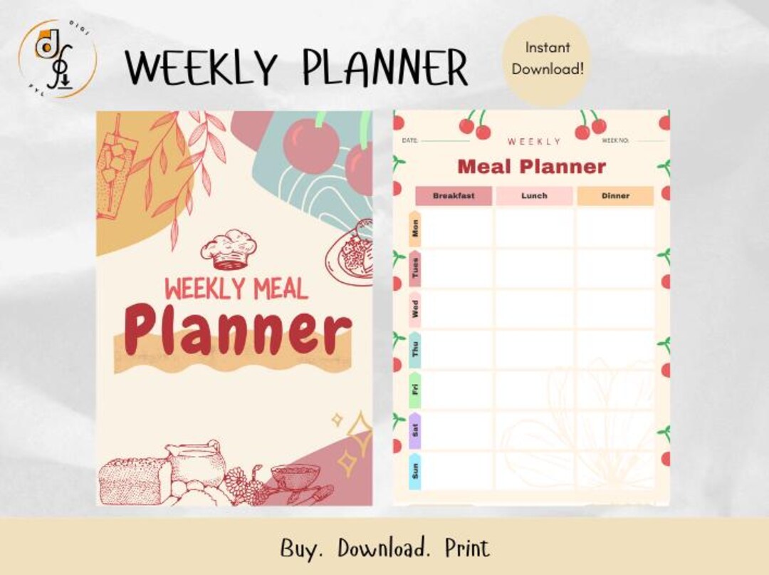 Weekly Meal Planner Printable Template 7 Day Menu Plan Food Planner ...