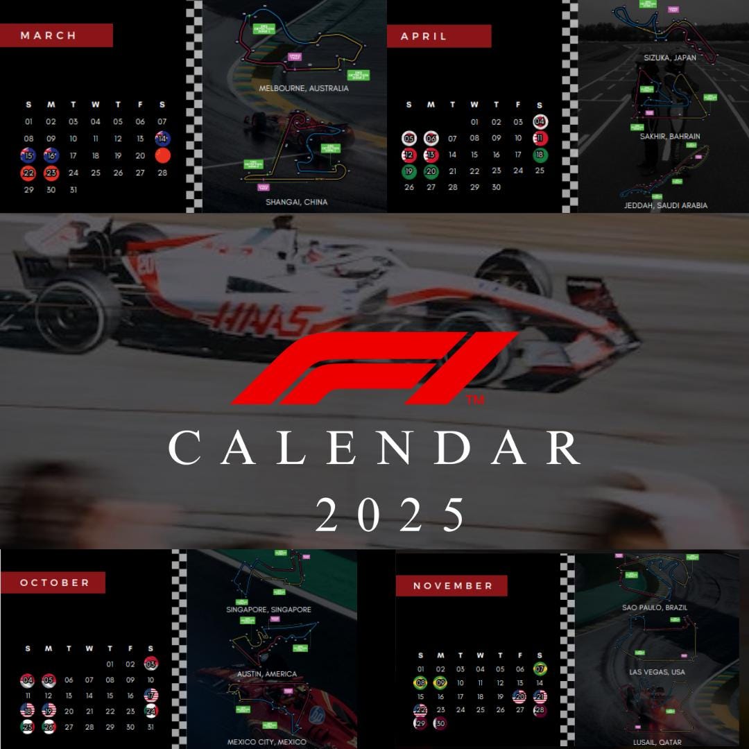 Formula 1 2025 Calendar Printable F1 Schedule Formula One Race Schedule ...