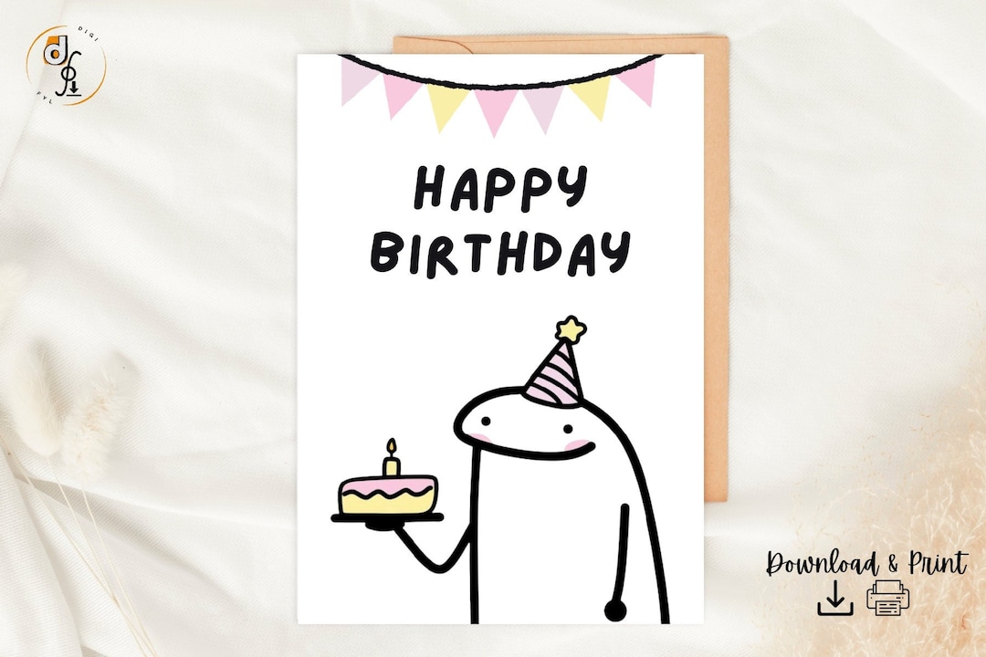 Flork Happy Birthday White Card Birthday Cards Greeting Card Printable ...