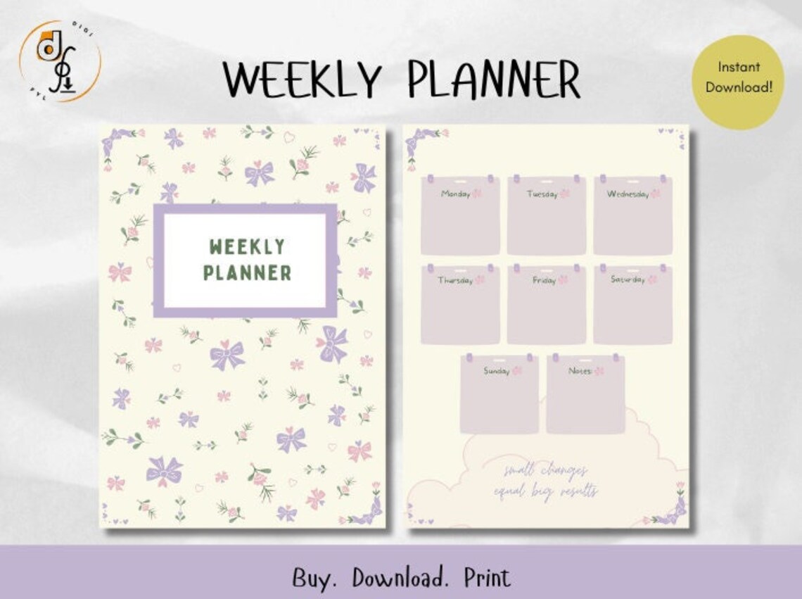 Weekly Planner Printable Digital PDF Weekly Organizer Weekly Template ...