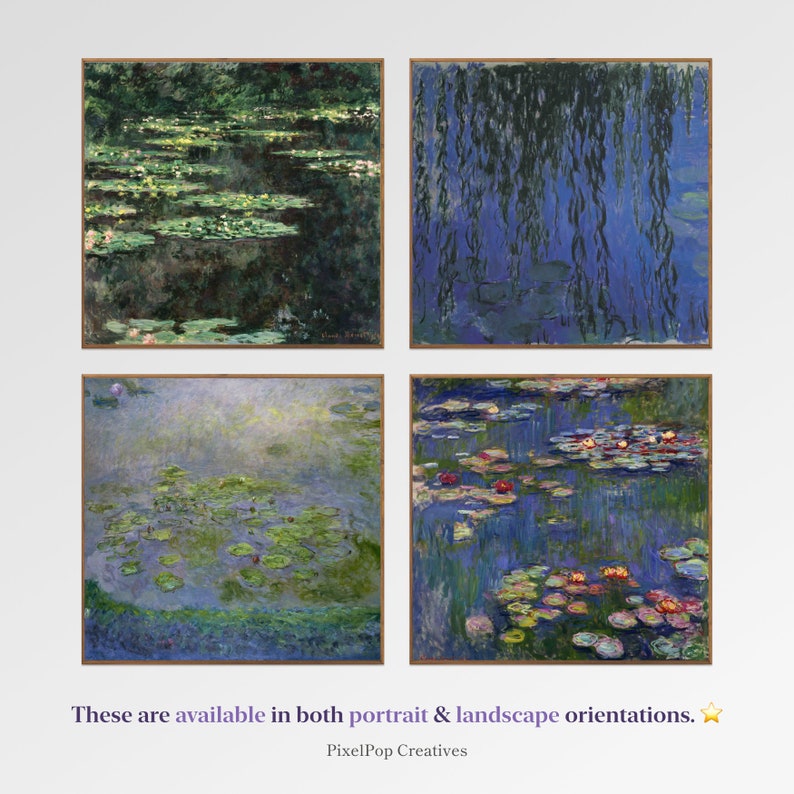 Claude Monet Water Lilies, Set of 30, Impressionist Vintage Painting ...