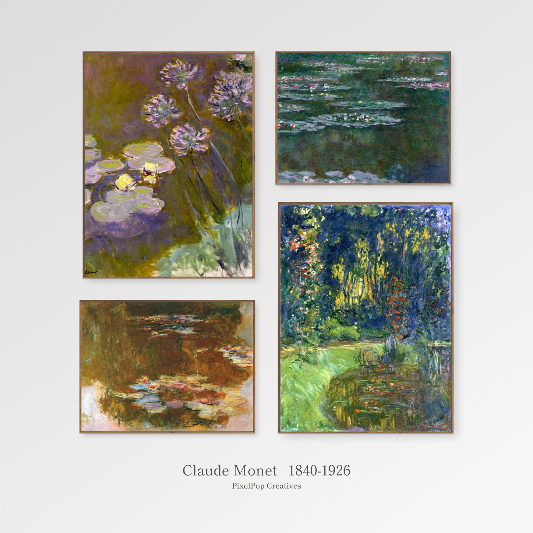 Claude Monet Water Lilies, Set of 30, Impressionist Vintage Painting ...