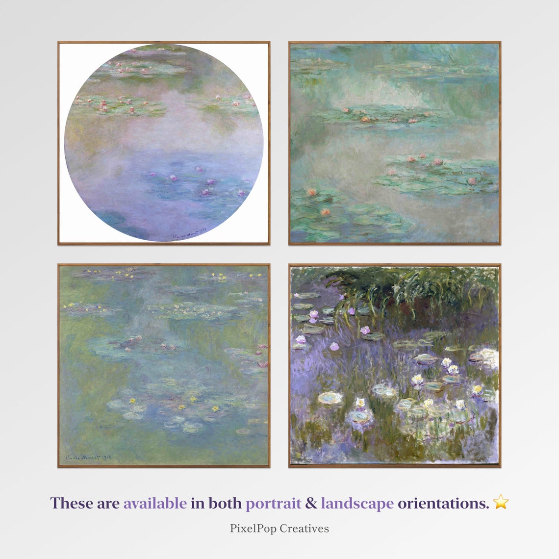 Claude Monet Water Lilies, Set of 30, Impressionist Vintage Painting ...