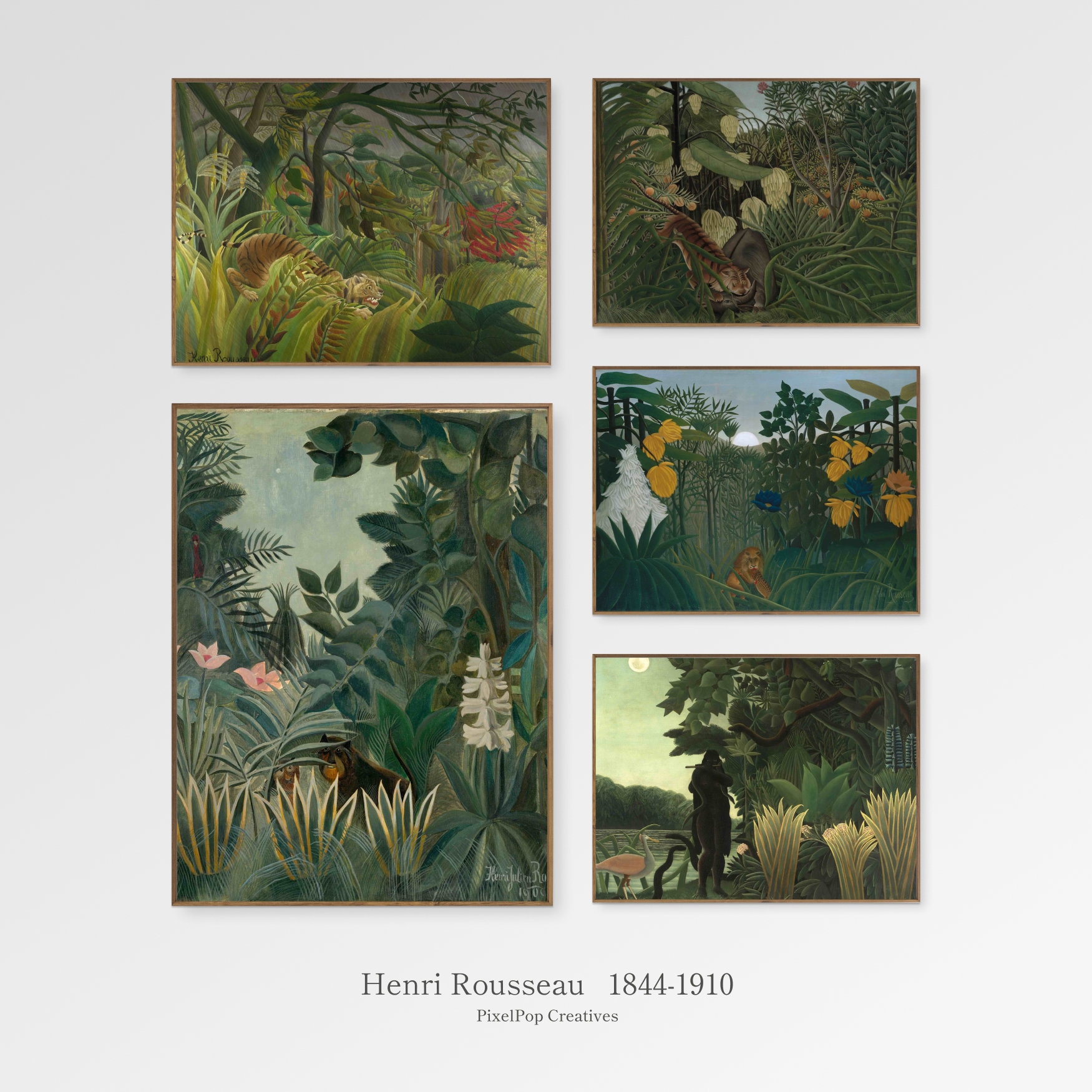 Henri Rousseau Jungle Fantasy Collection, Set of 8, Playful Surrealist ...