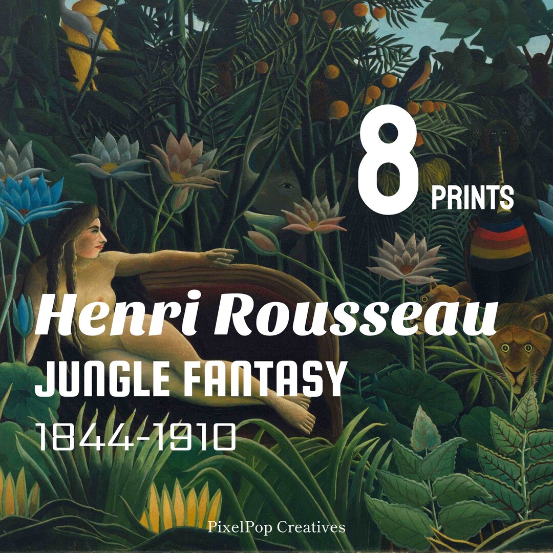 Henri Rousseau Jungle Fantasy Collection, Set of 8, Playful Surrealist ...
