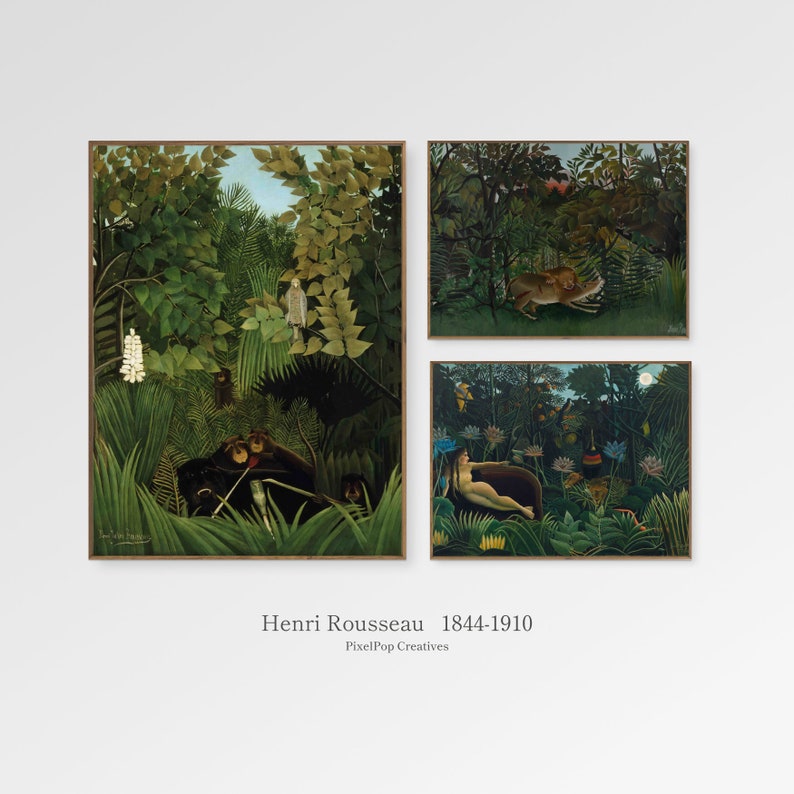 Henri Rousseau Jungle Fantasy Collection, Set of 8, Playful Surrealist ...