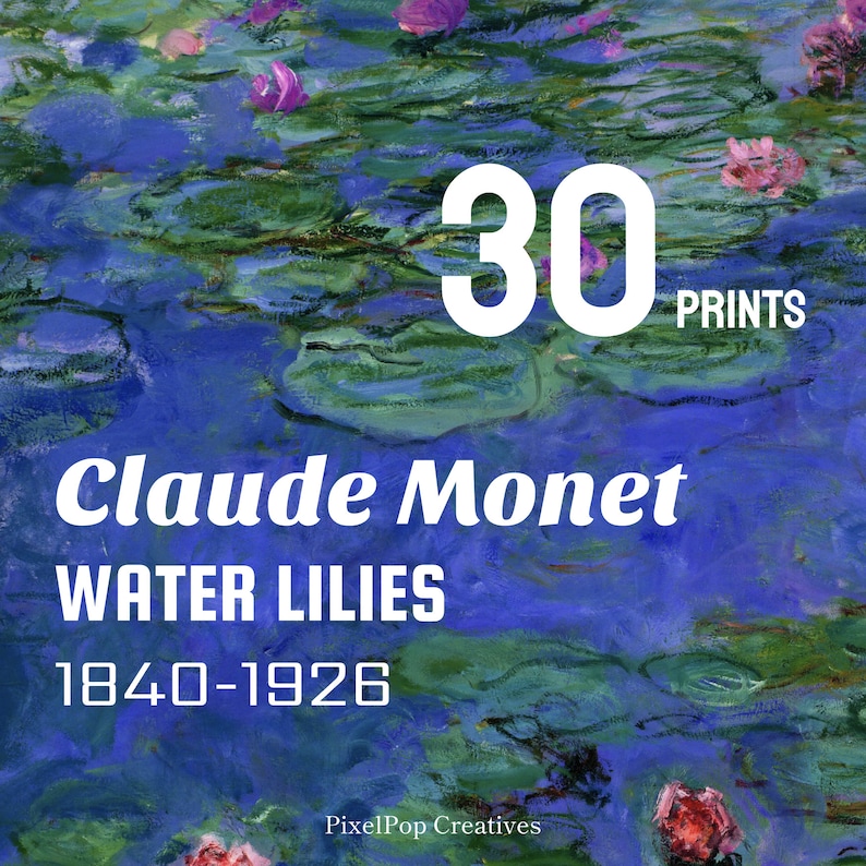 Claude Monet Water Lilies, Set of 30, Impressionist Vintage Painting ...