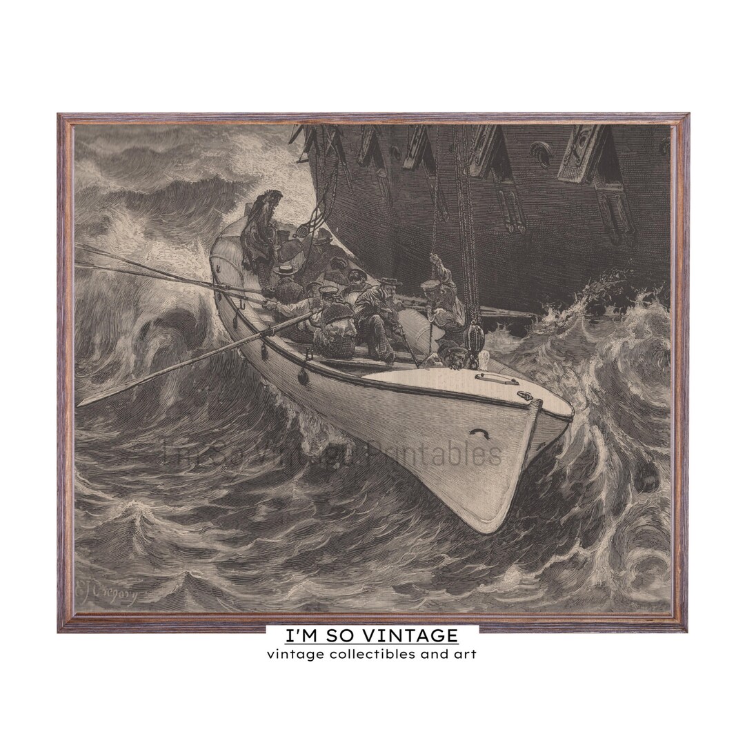Antique Nautical Printable Lifeboat Wall Art Ship Decor Lithograph ...