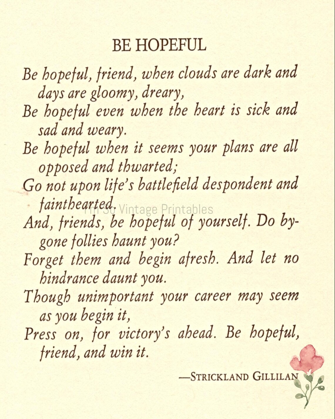 Vintage Be Hopeful Poem Poetry Print Inspirational Quote - Etsy