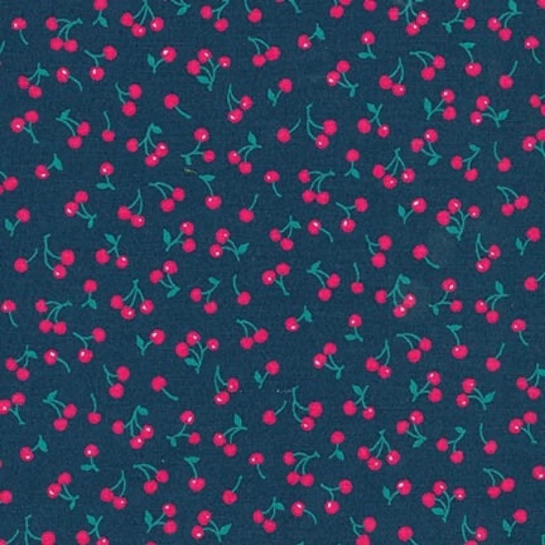 Cherry Print Fabric, Sevenberry Petite Classics in Navy Floral, Fabric ...