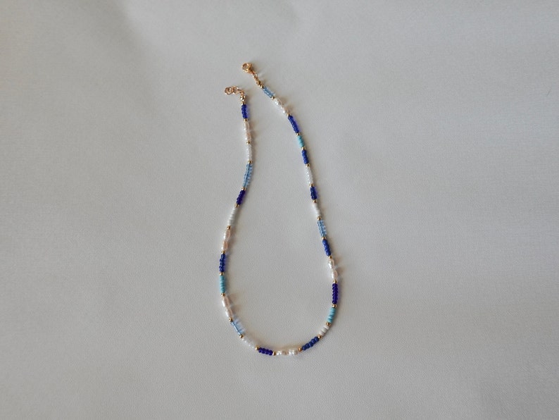 Italian Tiles Necklace Blue, White, Gold, and White Freshwater Pearls ...