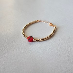 Gold Ladybug Bracelet | 18k Gold Filled Beads, Ladybug Beaded Bracelet ...