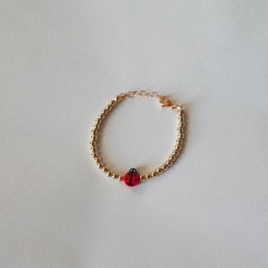 Gold Ladybug Bracelet | 18k Gold Filled Beads, Ladybug Beaded Bracelet ...