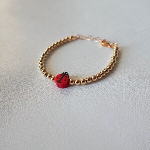 Gold Ladybug Bracelet | 18k Gold Filled Beads, Ladybug Beaded Bracelet ...