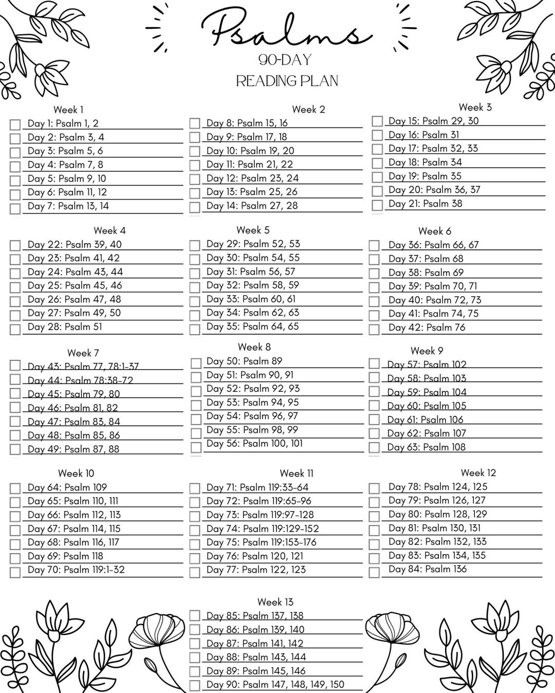 Read the Bible- Psalms- in 90 Days- Digital Printable- Christian- Jesus ...