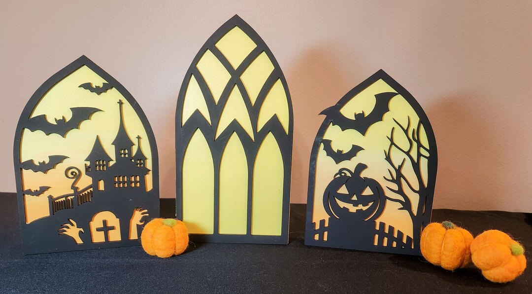 Halloween Shelf Sitter - Gothic Window + 2 Halloween Overlay Windows - Etsy