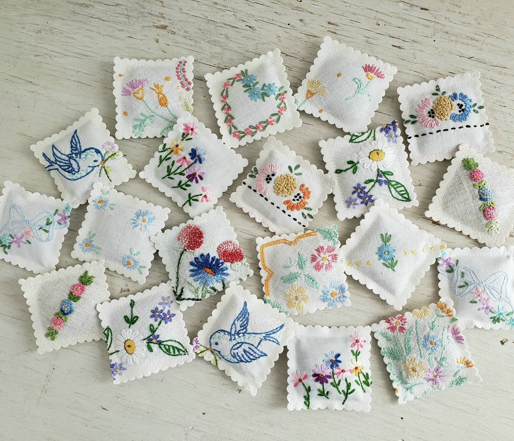 10 LAVENDER SACHETS Embroidered Vintage Textiles FREE Shipping - Etsy