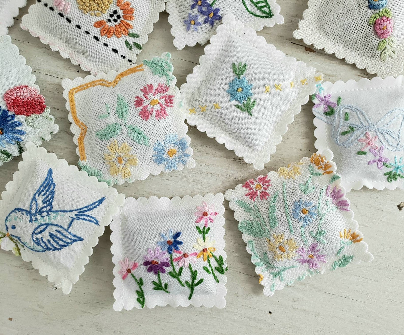 5 LAVENDER SACHETS Embroidered Vintage Textiles FREE Shipping - Etsy