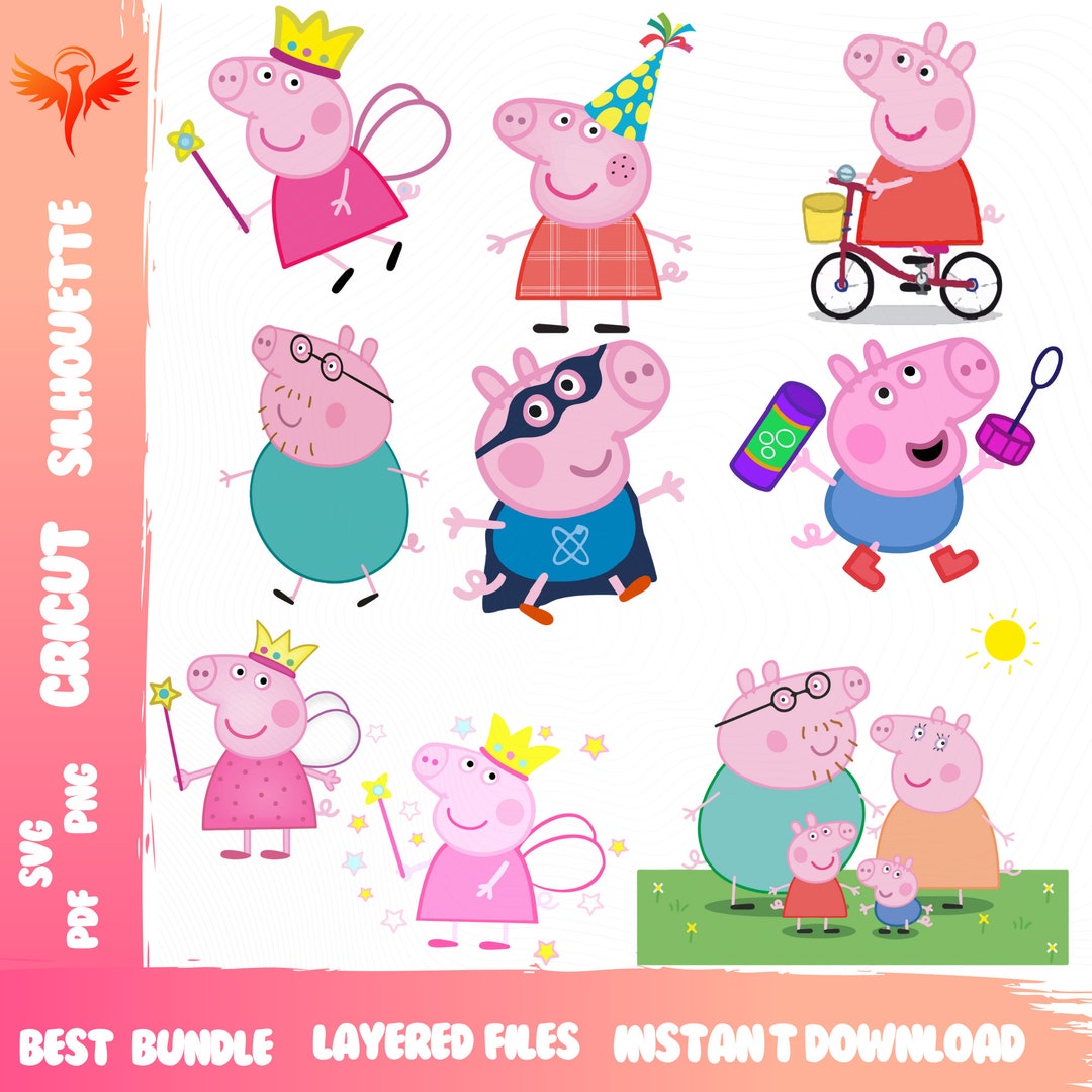 Peppa Pig SVG, Bundle Layered Svg, Layered and Instant Downloadable ...