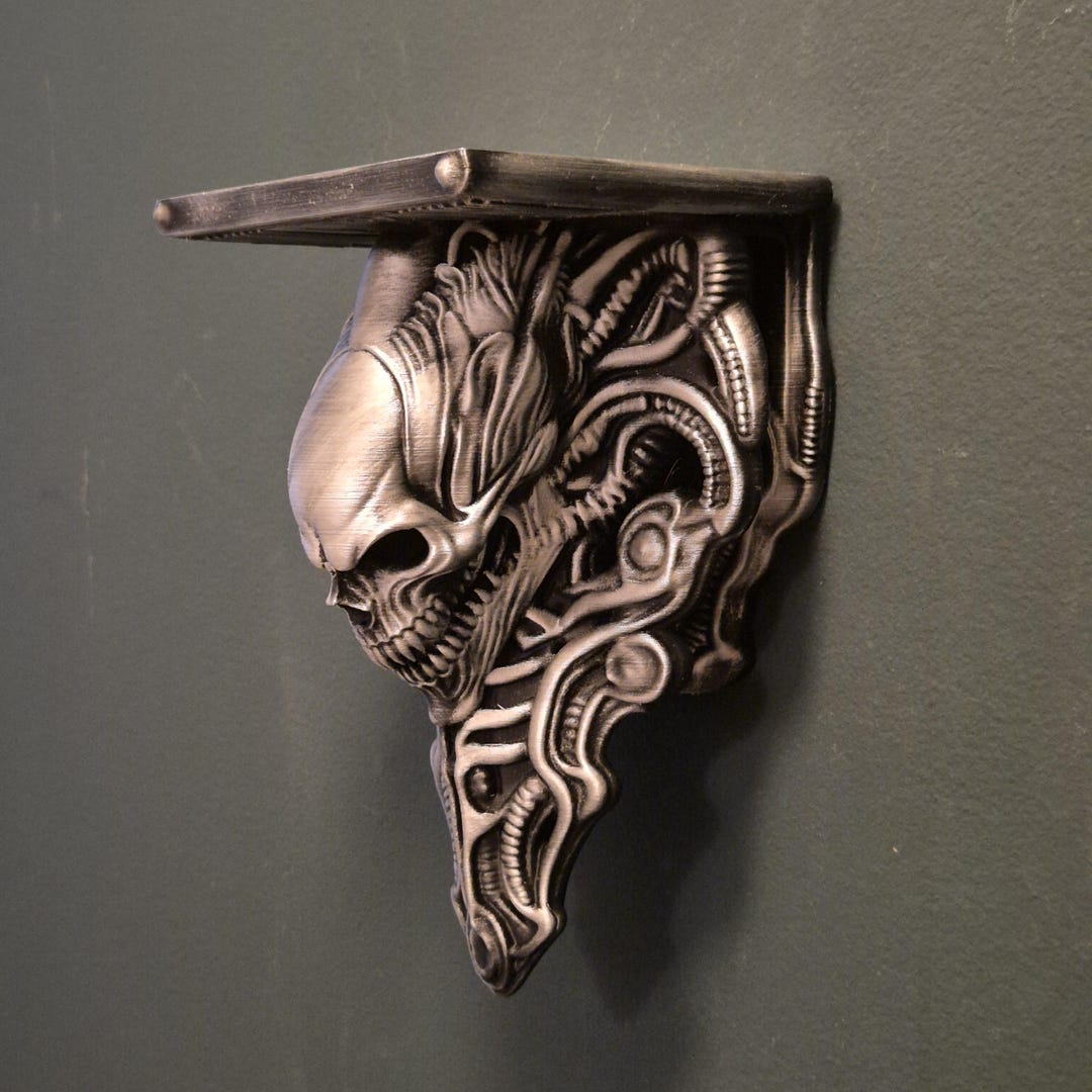 Alien Skull Wall Shelf – Biomechanical Giger-inspired Wall Bracket ...