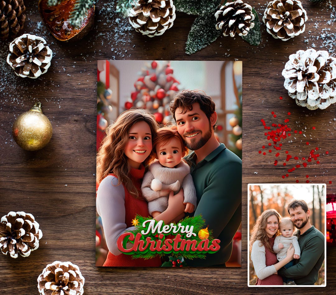 Personalised Family Christmas Card, Custom Christmas Card, Bauble ...