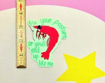 Gamer Shrimp Vinyl Sticker | Shrimp Bad Posture Check Sticker, Gamer ...